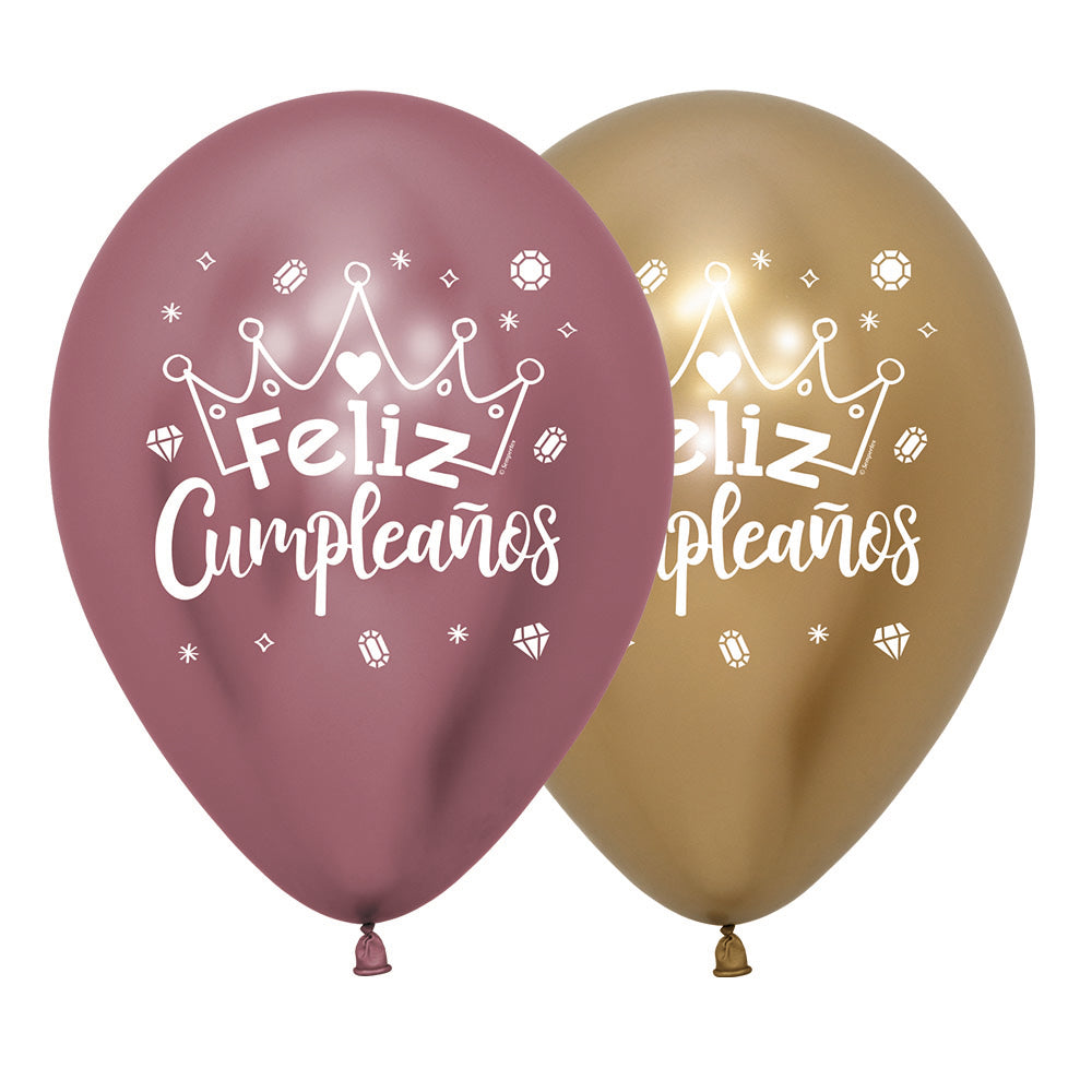 ROUND LATEX BALLOON 2 SIDES HAPPY BIRTHDAY CROWNS REFLEX ASSORTED ...