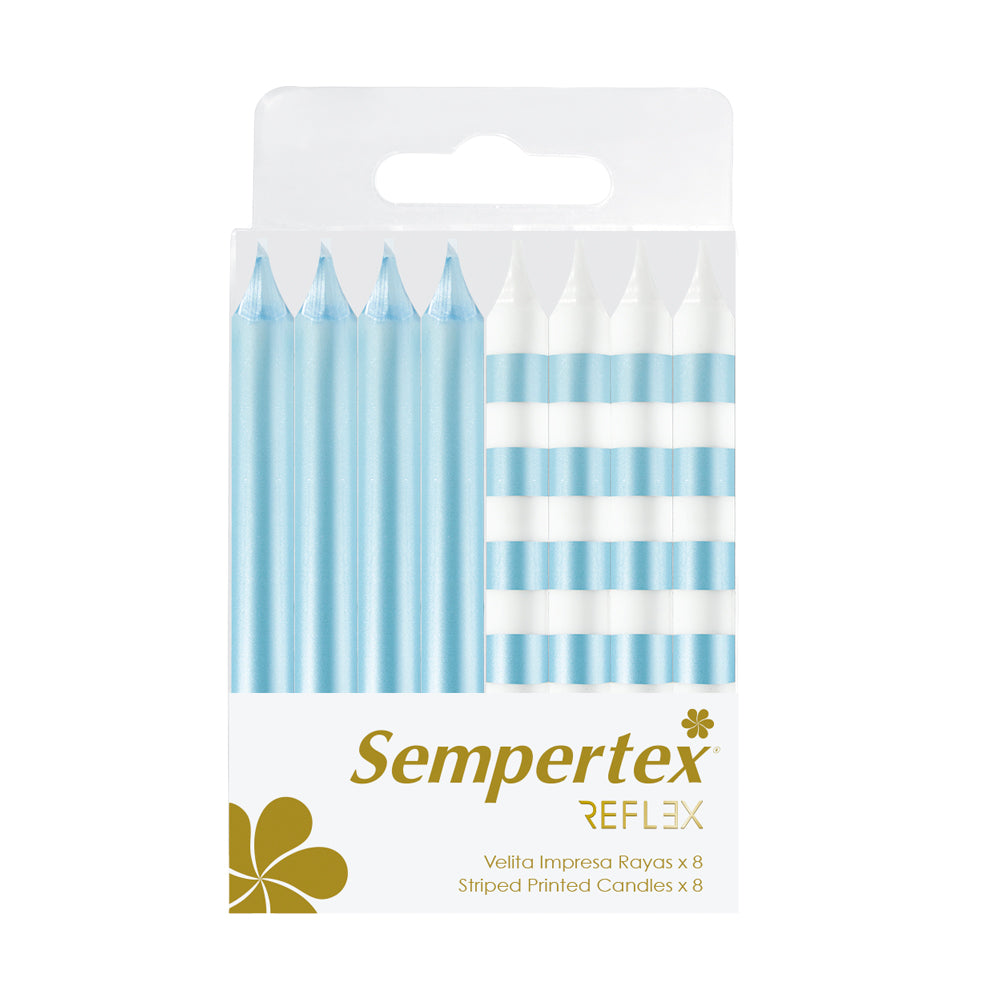 PRINTED CANDLE LIGHT BLUE STRIPES | CANDLES AND PARTY TOPPERS ...